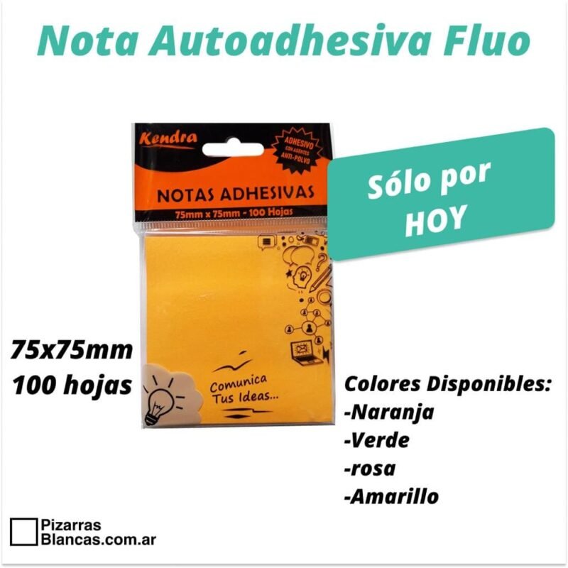 Nota Autoadhesiva Kendra 75x75 100H - Flúor - Librería PB-Pizarras ...