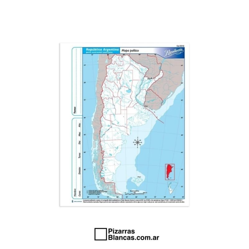 Mapa Planisferio - Político - N°5 - Librería PB-Pizarras Blancas en Mendoza