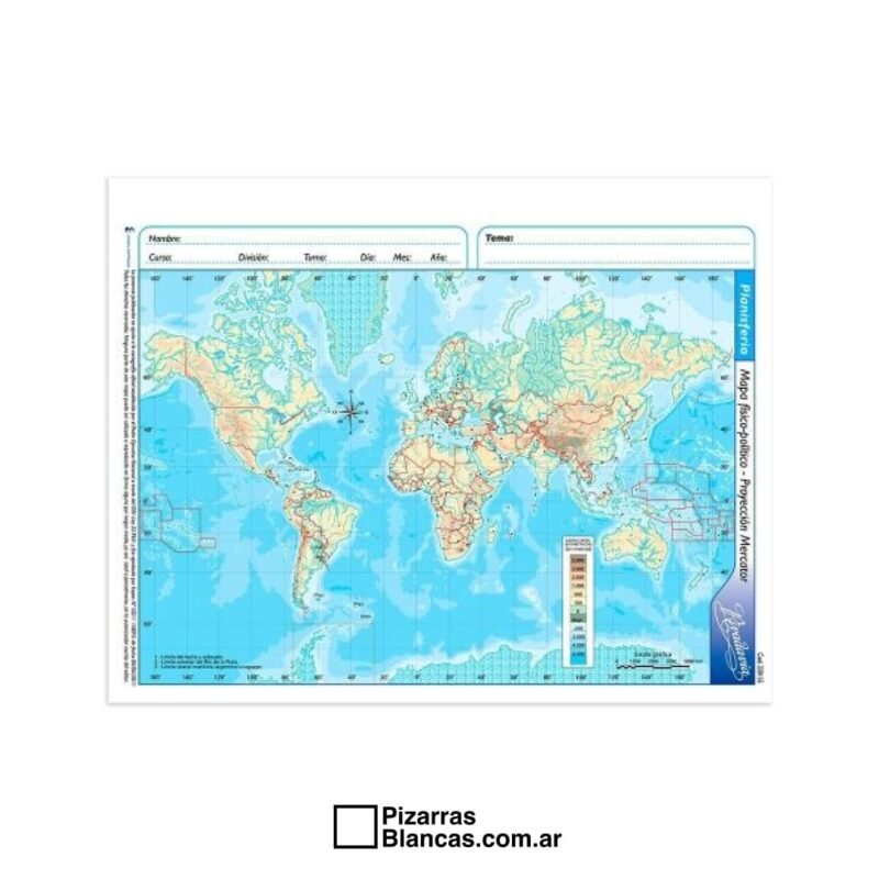 Mapa Planisferio – Político – N°3 - Librería PB-Pizarras Blancas en Mendoza