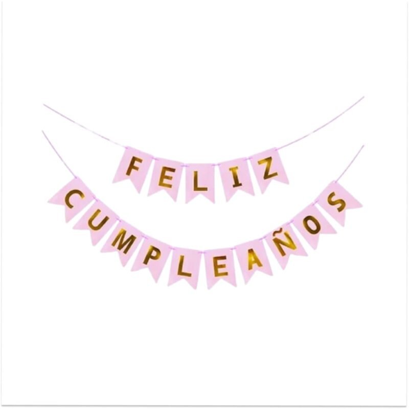 BANDERIN FELIZ CUMPLEAÑOS ROSA CON DORADO - Librería PB-Pizarras ...